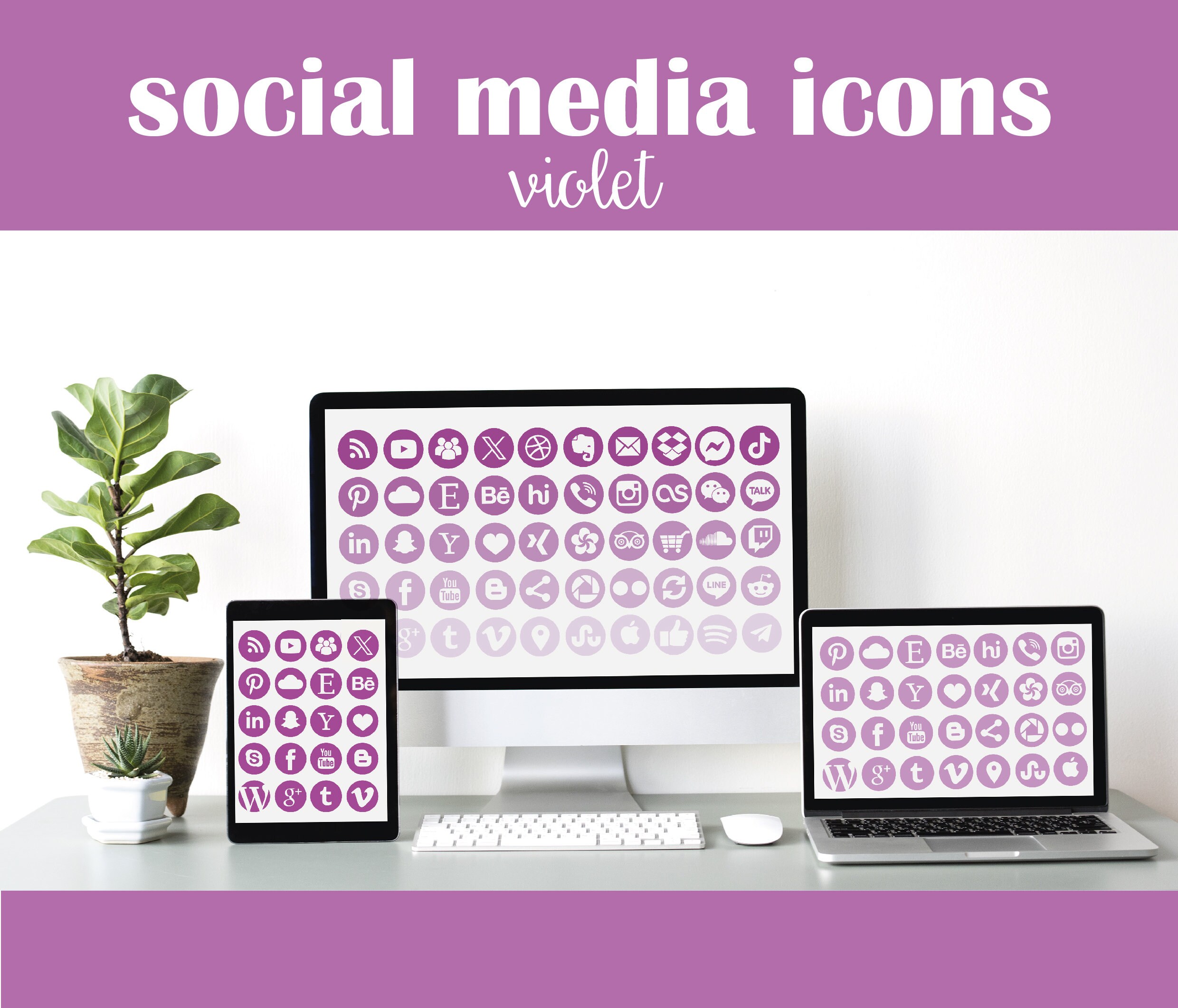 Violet Monochromatic Social Media Icons - Web and Print Ready - Bundle ...