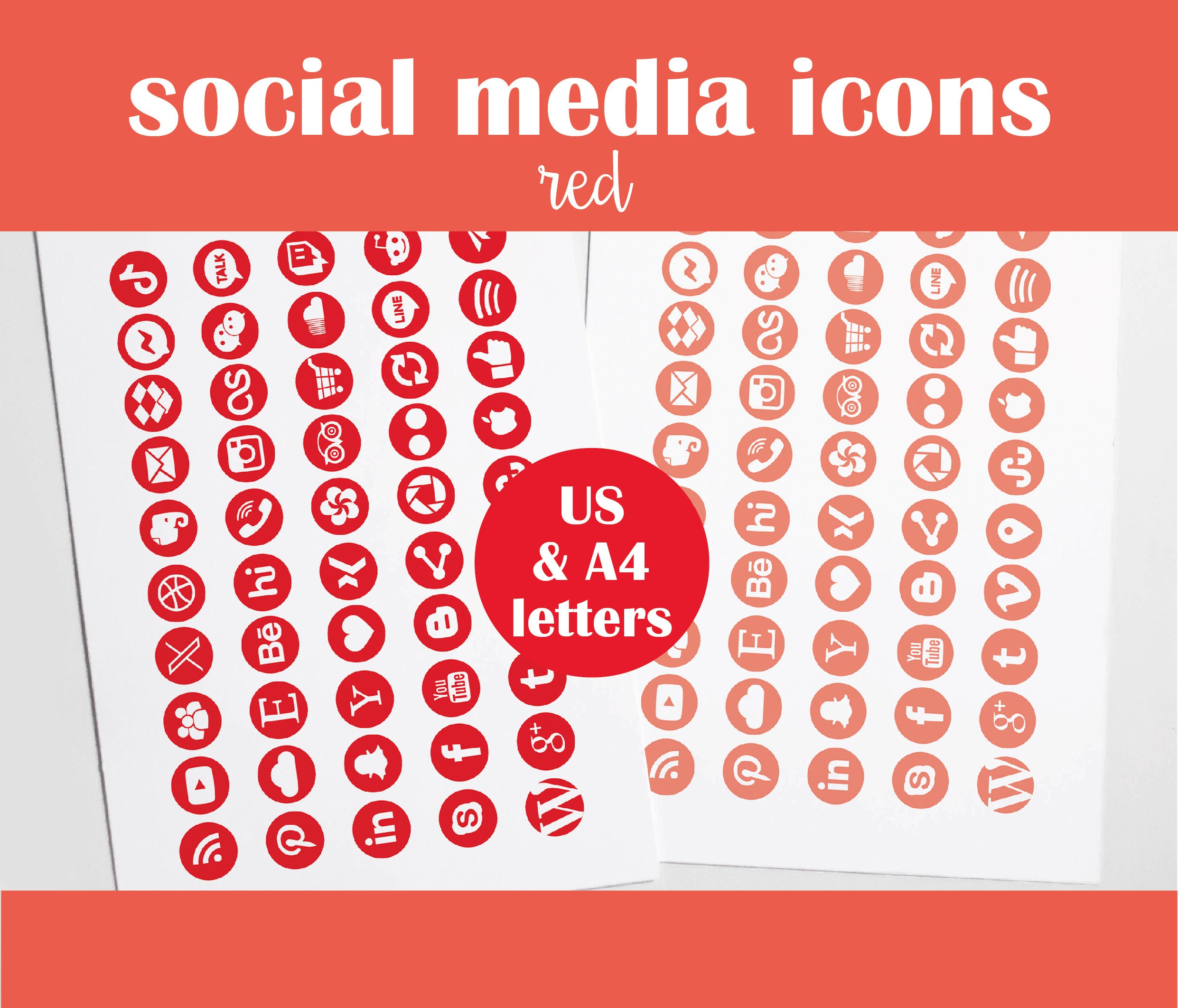 Red Monochromatic Social Media Icons Web and Print Ready Bundle 1250 ...
