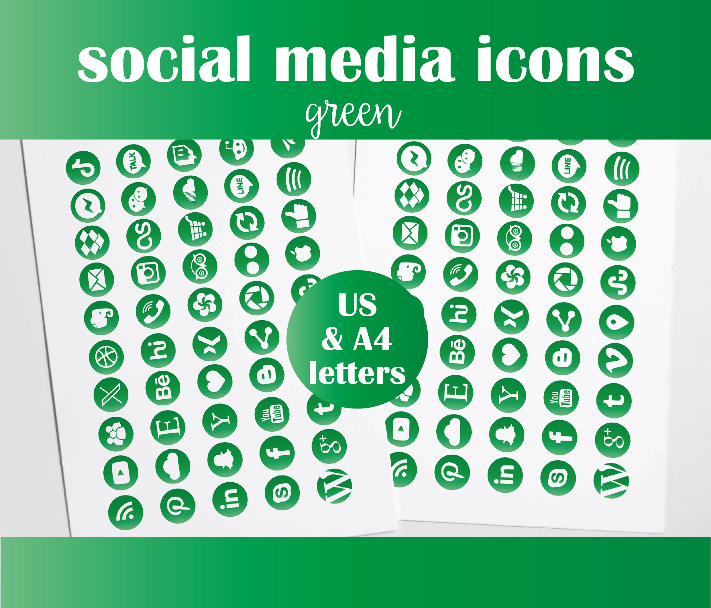 Green Social Media Icons - Web and Print Ready - JPG, PNG, SVG - Etsy