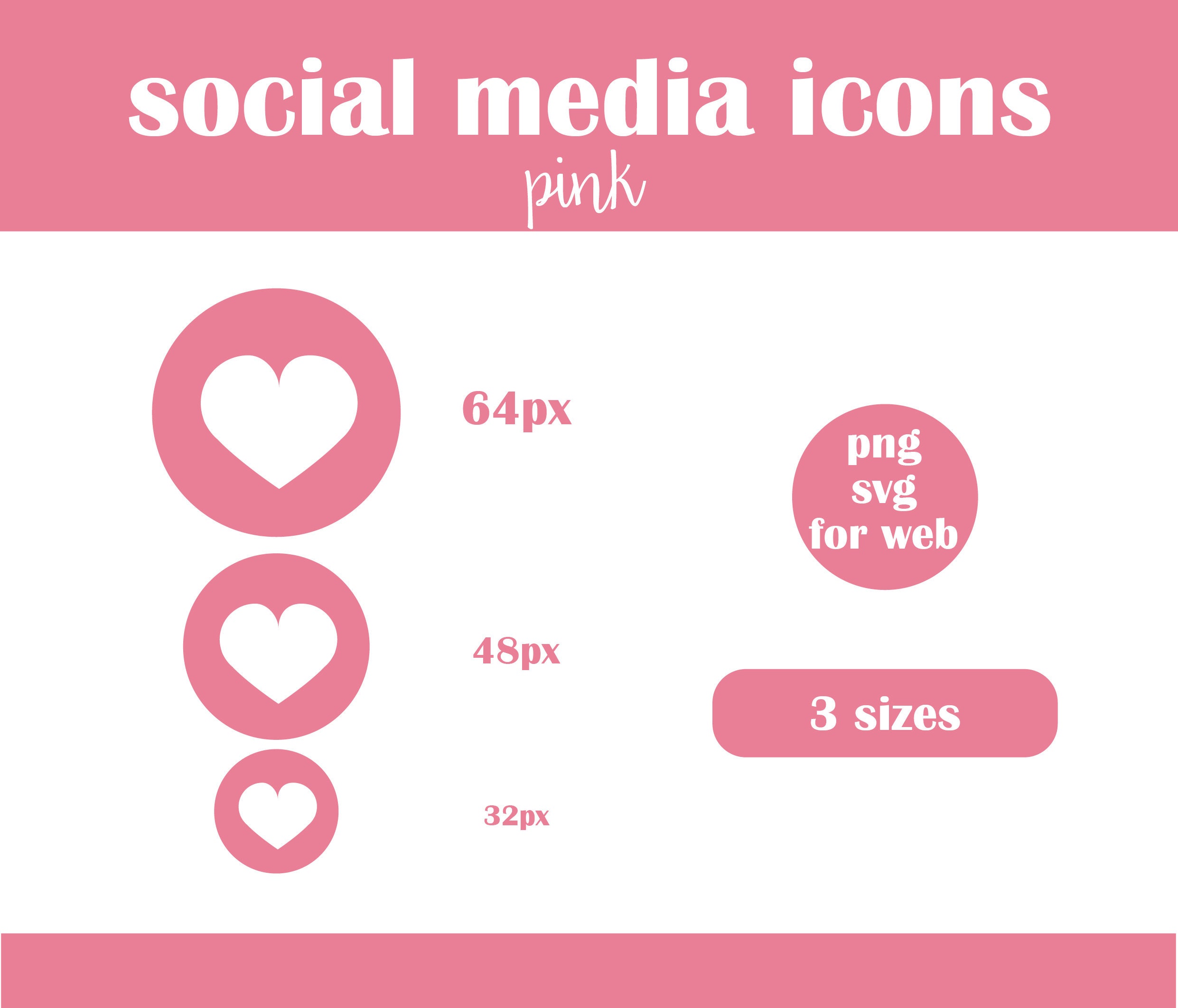 Pink Social Media Icons - Web and Print Ready - JPG, PNG, SVG - Etsy