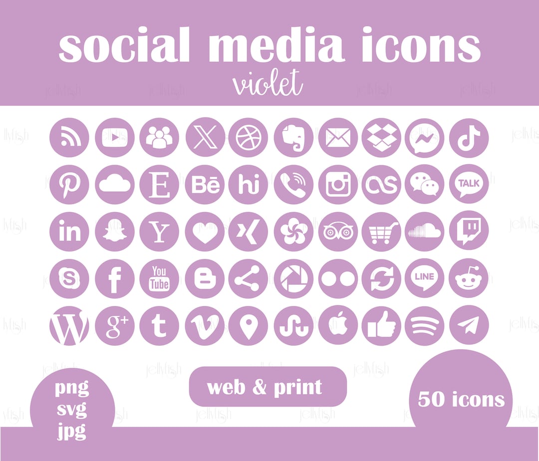 Violet/purple Social Media Icons - Web and Print Ready - JPG, PNG, SVG ...