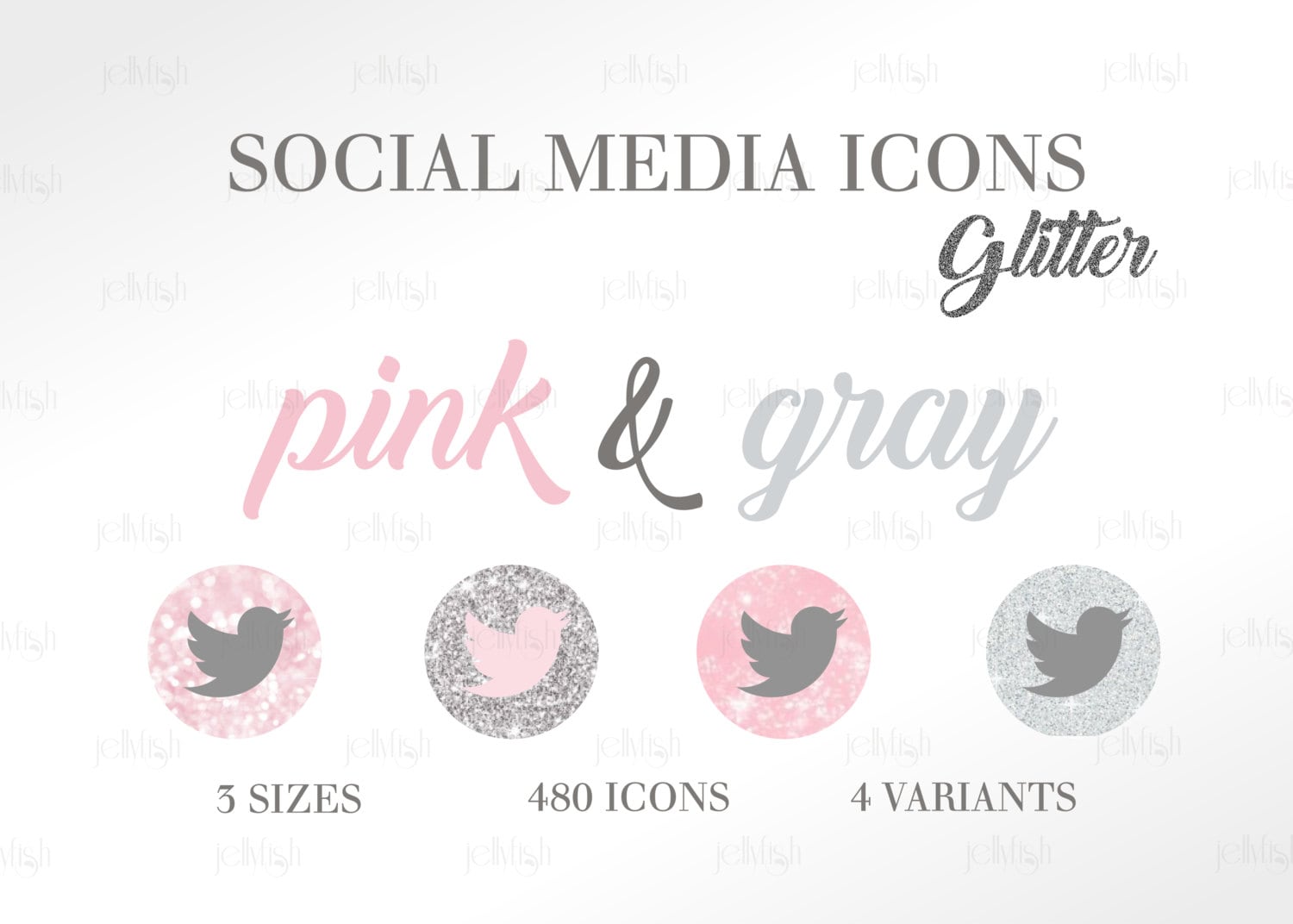 Social Media Icons Set Glitter Pink Gray Download - Etsy