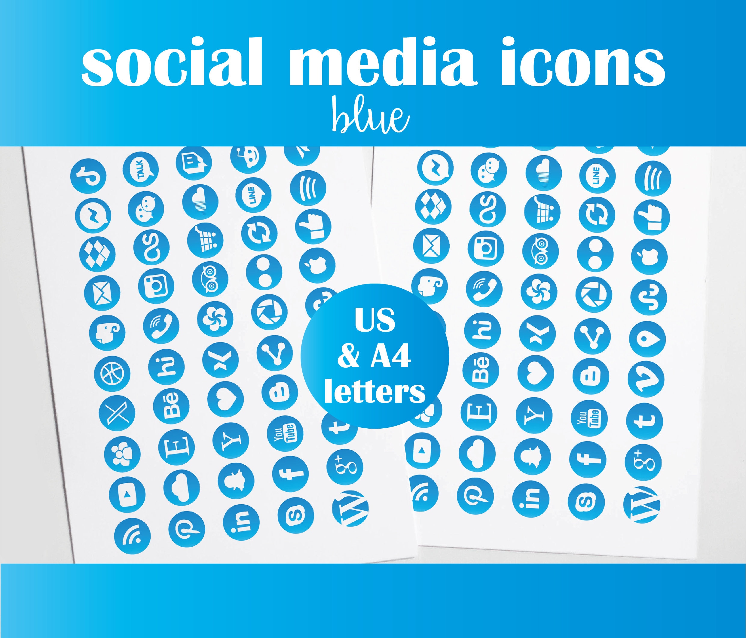 Blue Social Media Icons - Web and Print Ready - JPG, PNG, SVG - Etsy
