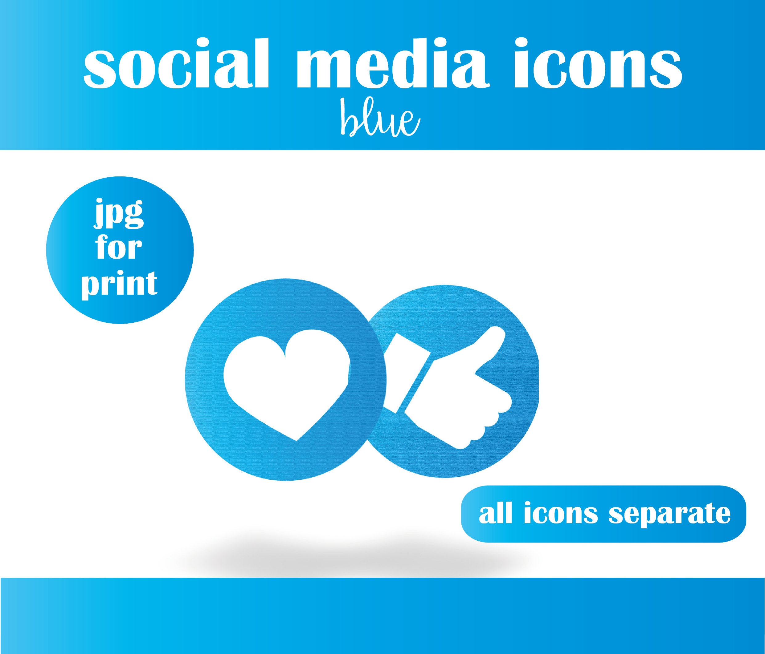 Blue Social Media Icons - Web and Print Ready - JPG, PNG, SVG - Etsy
