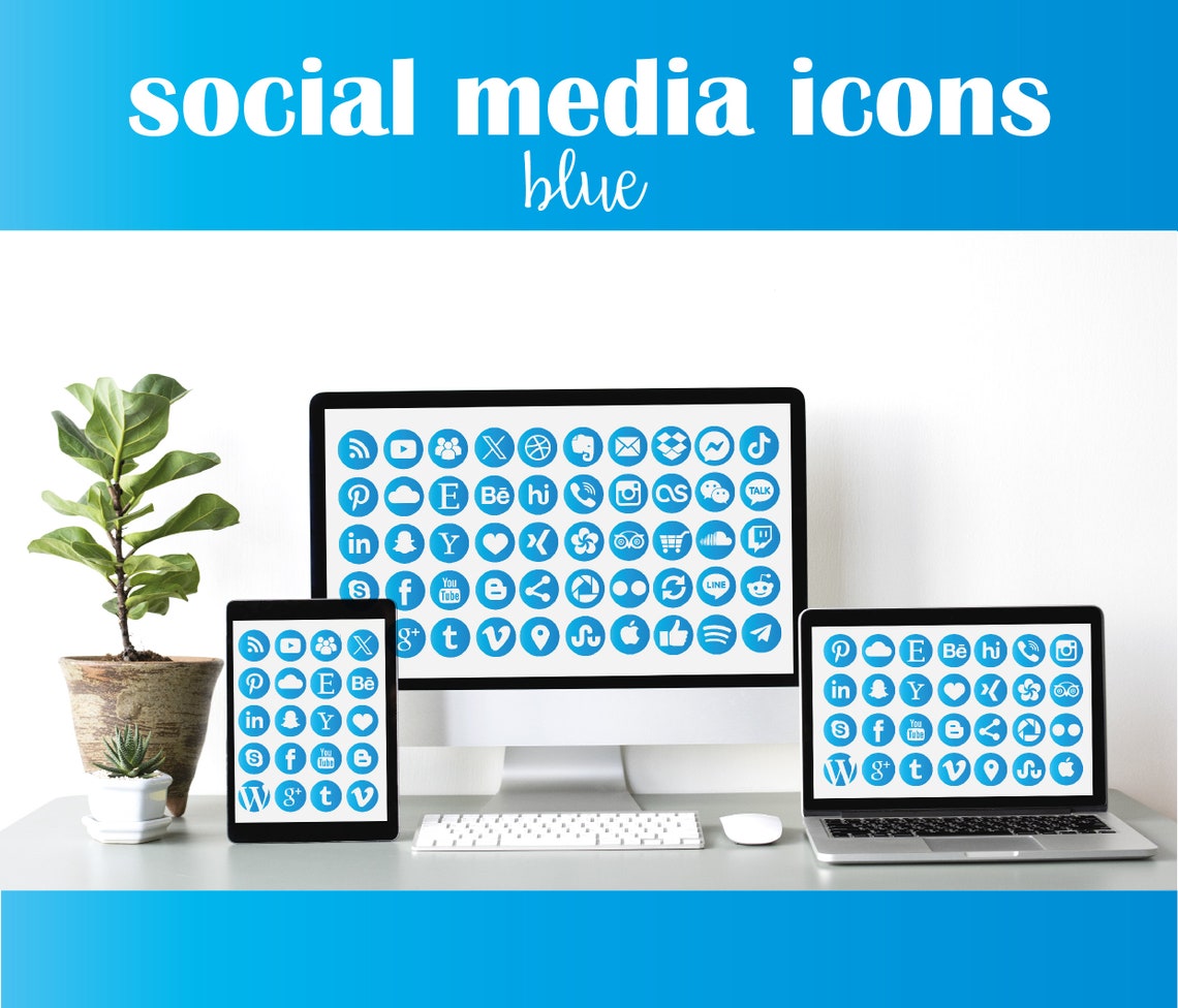 Blue Social Media Icons - Web and Print Ready - JPG, PNG, SVG - Etsy