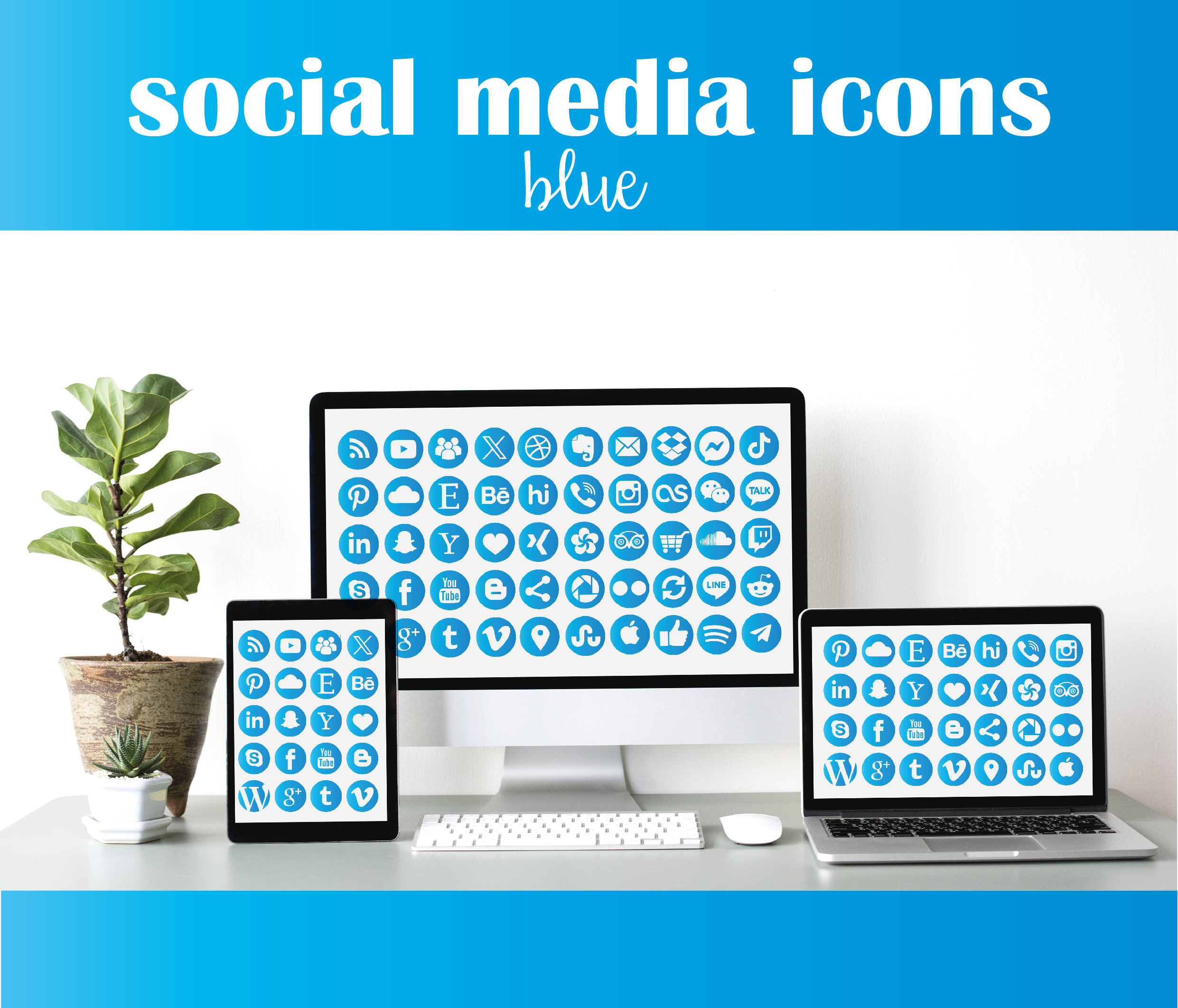 Blue Social Media Icons - Web and Print Ready - JPG, PNG, SVG - Etsy