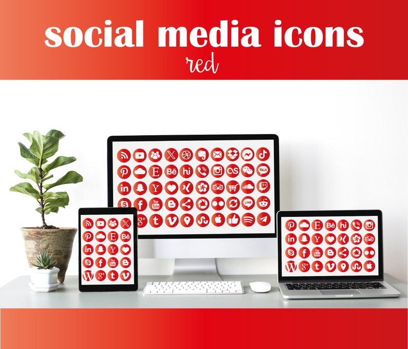 Red Social Media Icons - Web and Print Ready - JPG, PNG, SVG - Etsy