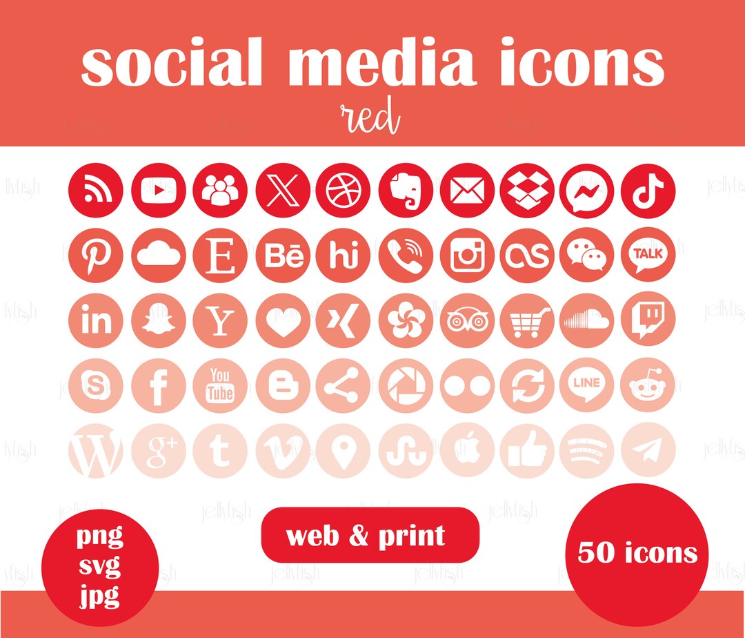 Red Monochromatic Social Media Icons - Web and Print Ready - Bundle ...