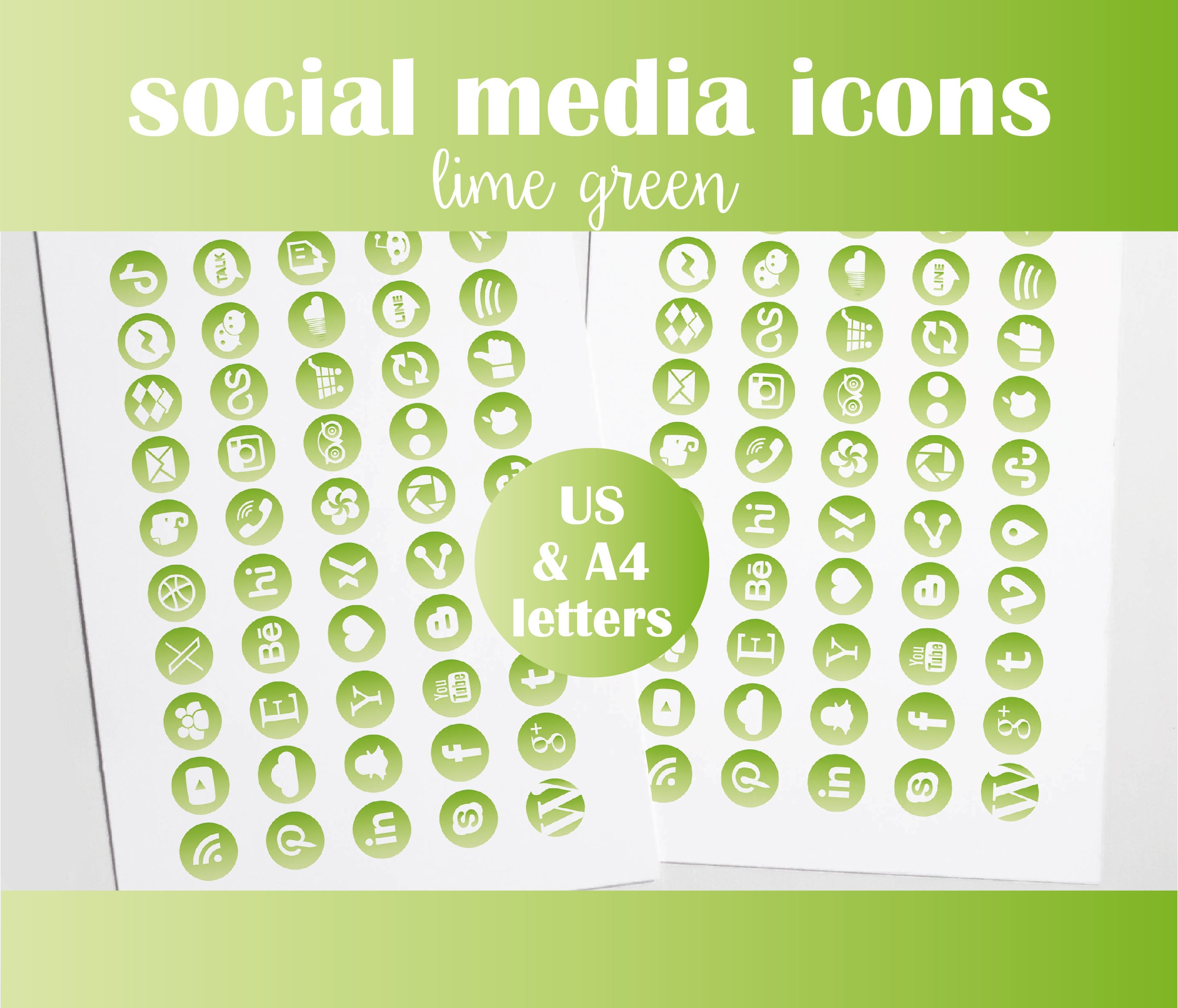 Lime Green Social Media Icons - Web and Print Ready - JPG, PNG, SVG - Etsy
