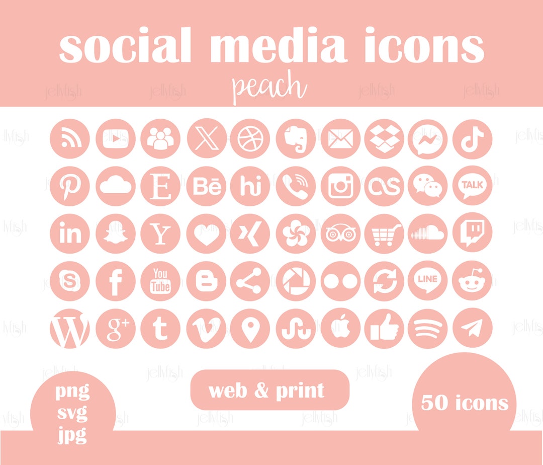 Peach Social Media Icons - Web and Print Ready - JPG, PNG, SVG - Etsy