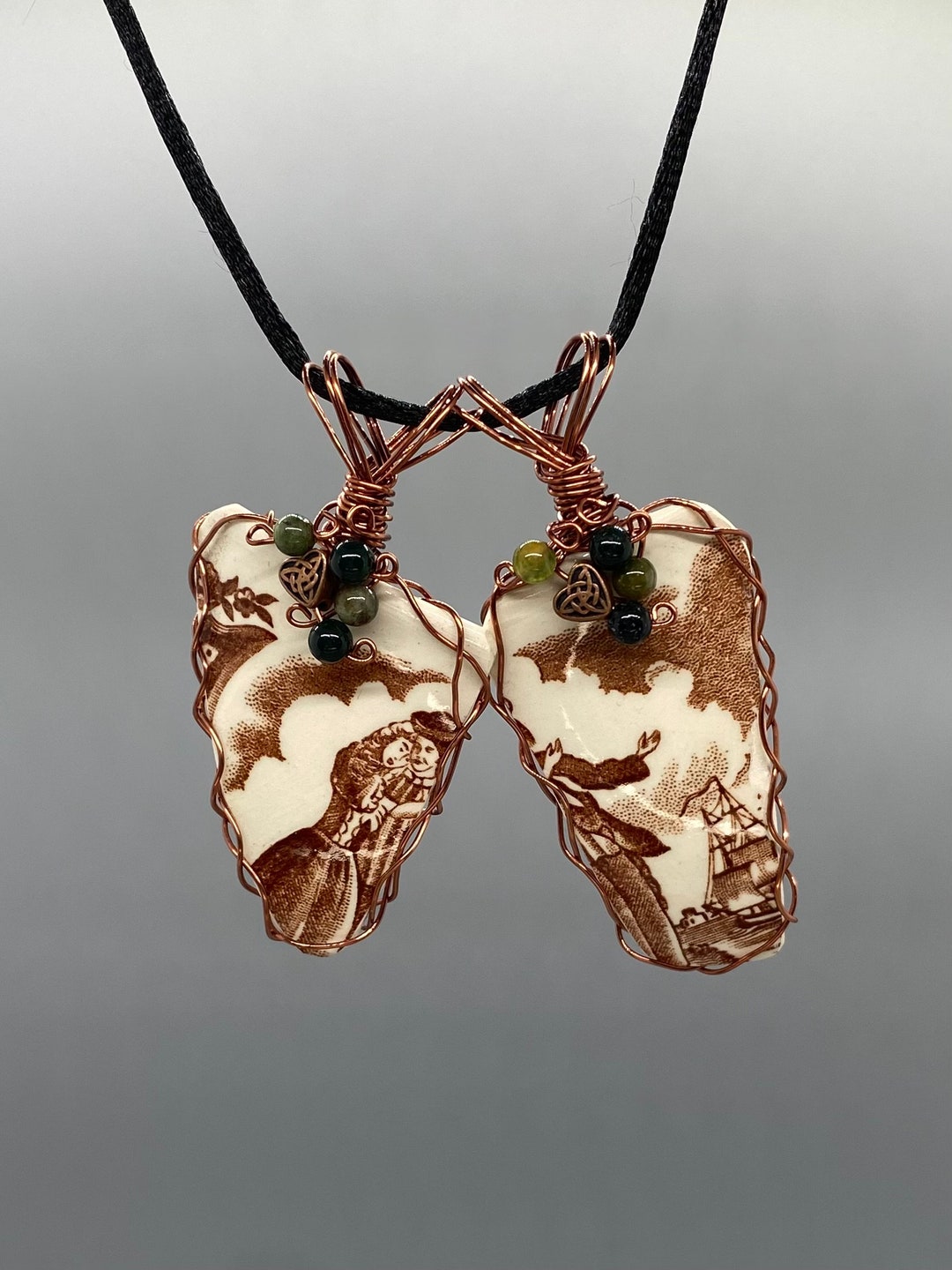 Broken China Pendant Set, Fair Winds China, Sweethearts Jewelry, Brown ...