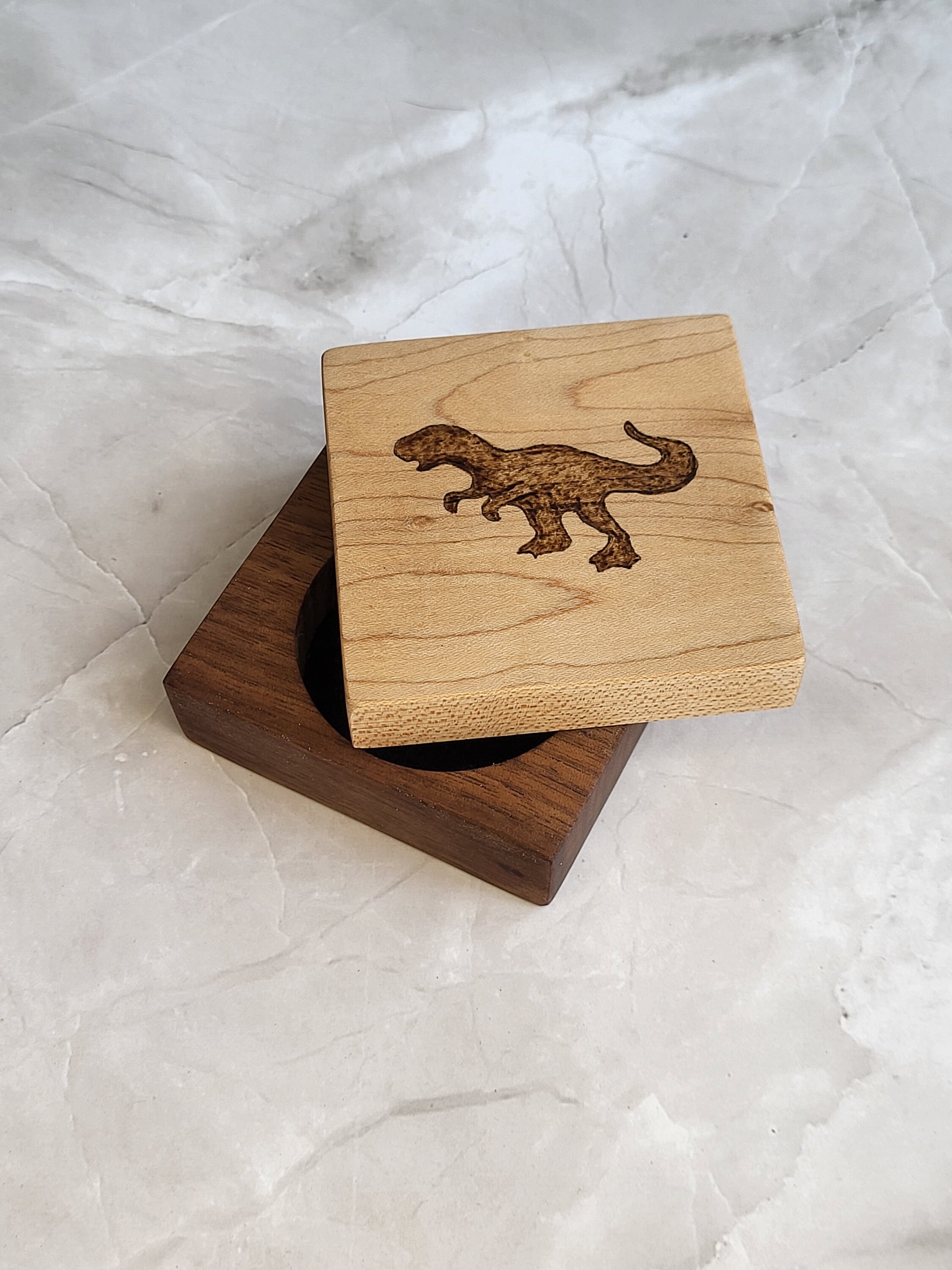 Handmade T-rex Dinosaur Wood Jewelry Box, Laser Etched Trinket Storage ...