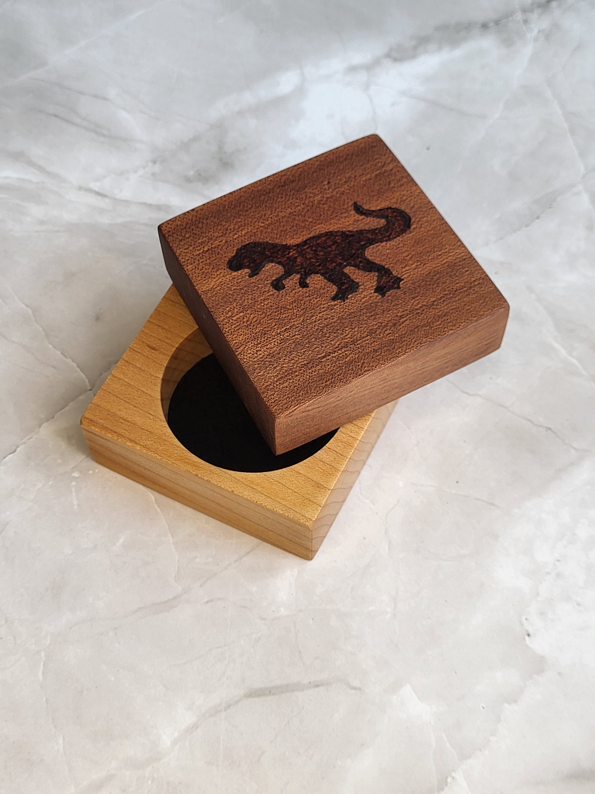Handmade T-rex Dinosaur Wood Jewelry Box, Laser Etched Trinket Storage ...