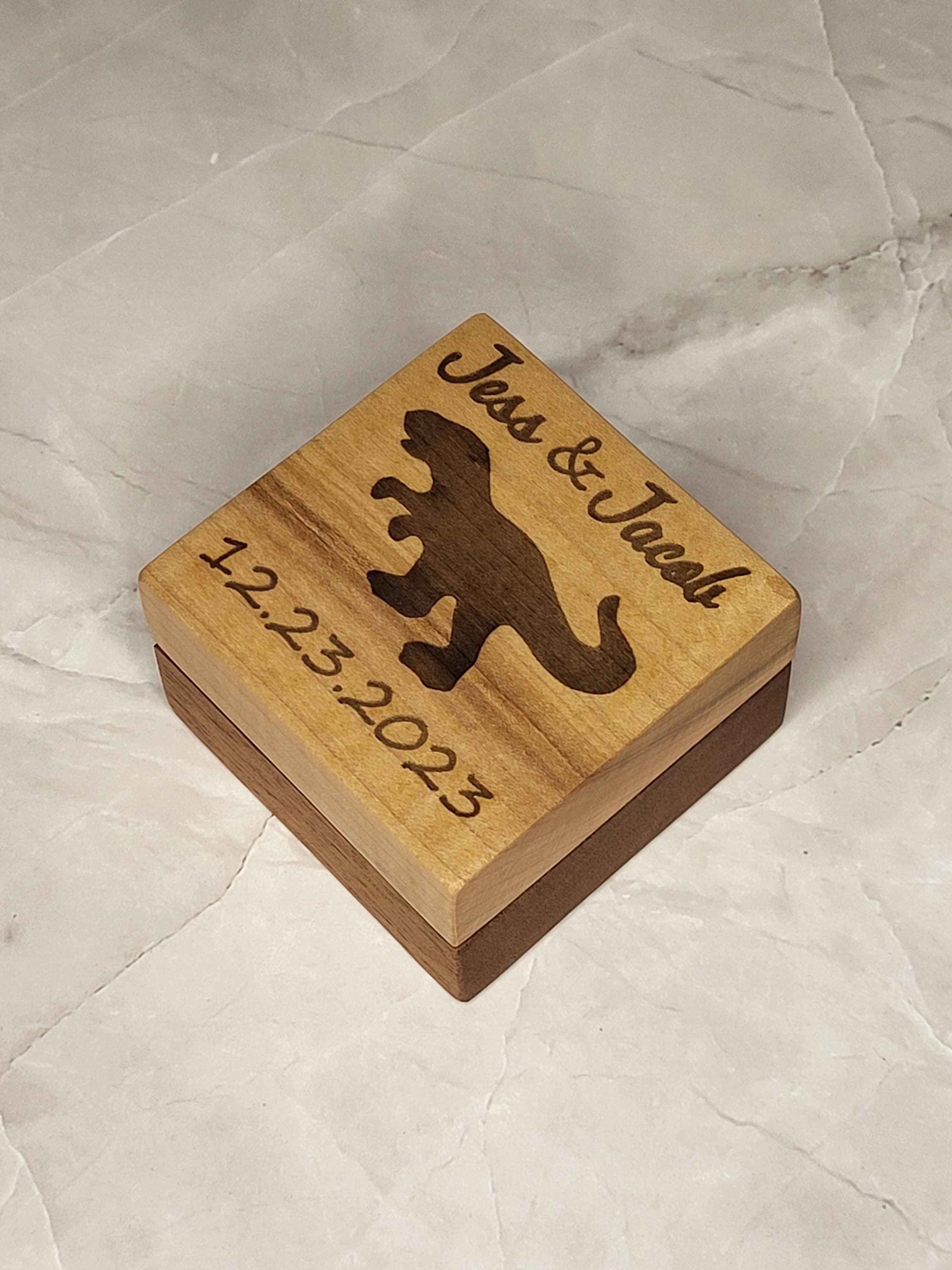 Handmade T-rex Dinosaur Wood Jewelry Box, Laser Etched Trinket Storage ...
