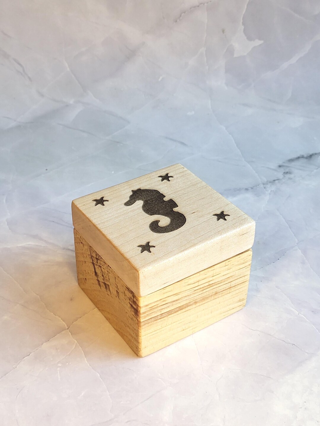 Ocean Jewelry Box Wood Handmade, Sea Horse Decor, Cute Trinket Box for ...