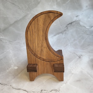 Crescent Moon Wood Phone Holder, Charging Cord Access - Etsy