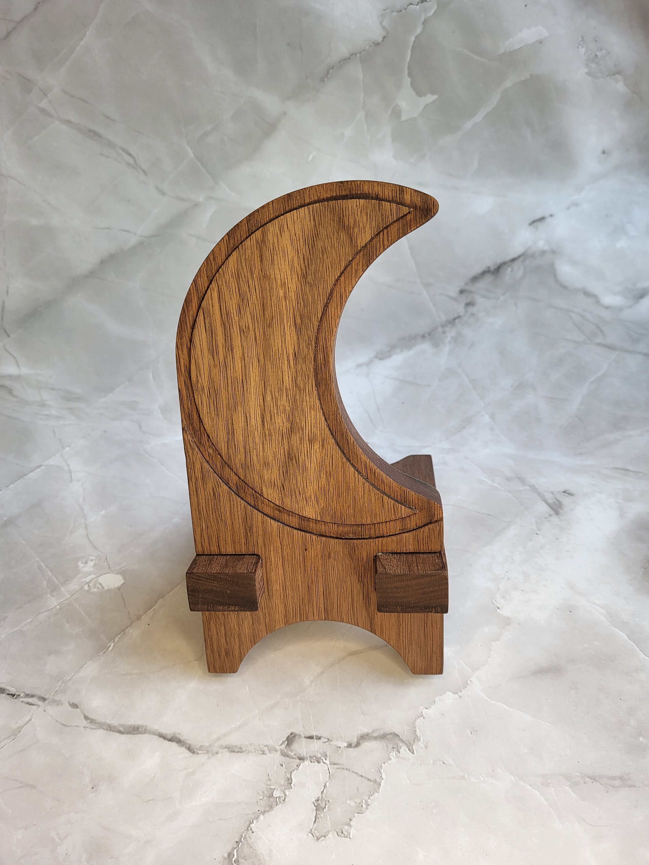 Crescent Moon Wood Phone Holder, Charging Cord Access - Etsy