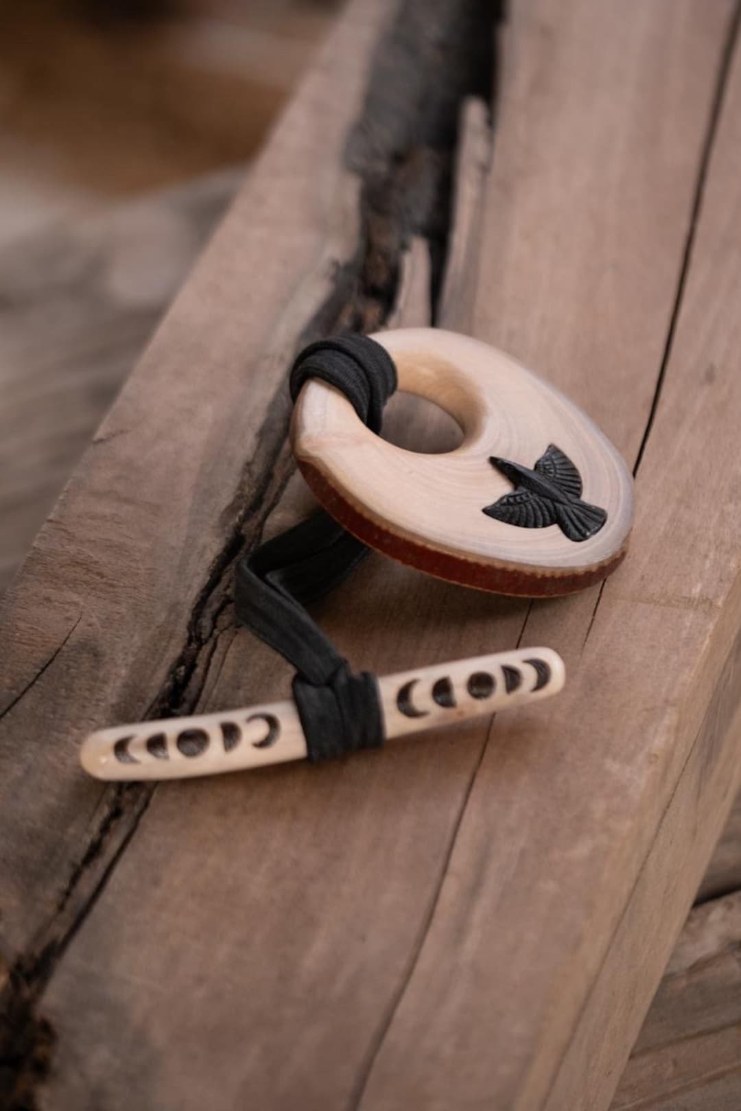 MADE TO ORDER Dreadlock Toggle With Raven and Moon Cycle Dreadlock Accessory With Engraving Hair ...