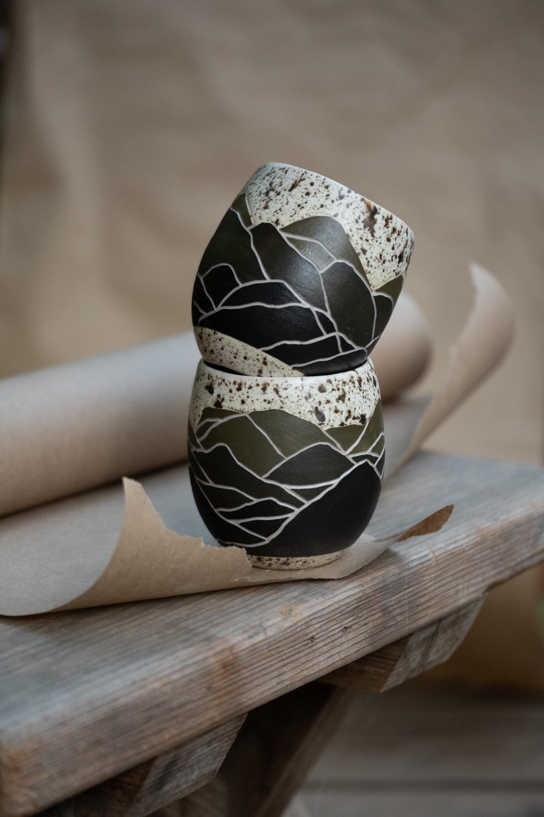 Handmade Porcelain Sgraffito Mug - Pot With Sgraffito - Mountain ...