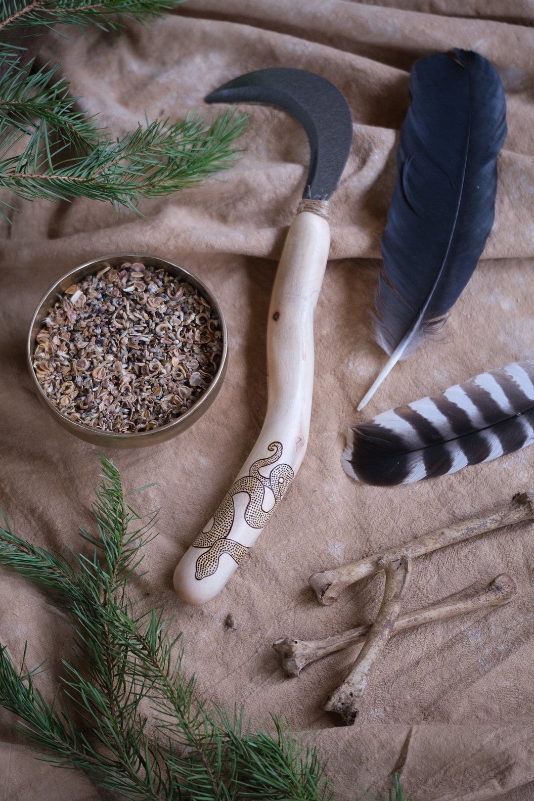 READY TO SHIP Ceremonial Sickle Ritual Sickle Serpent Madrone Wood ...