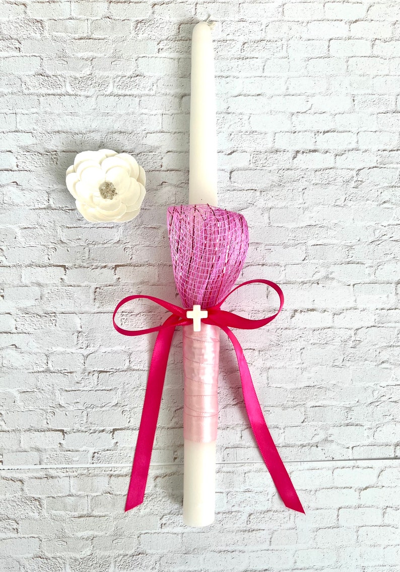 Greek Orthodox Easter Candle, Pink and Purple Ribbon Lambathes - Etsy