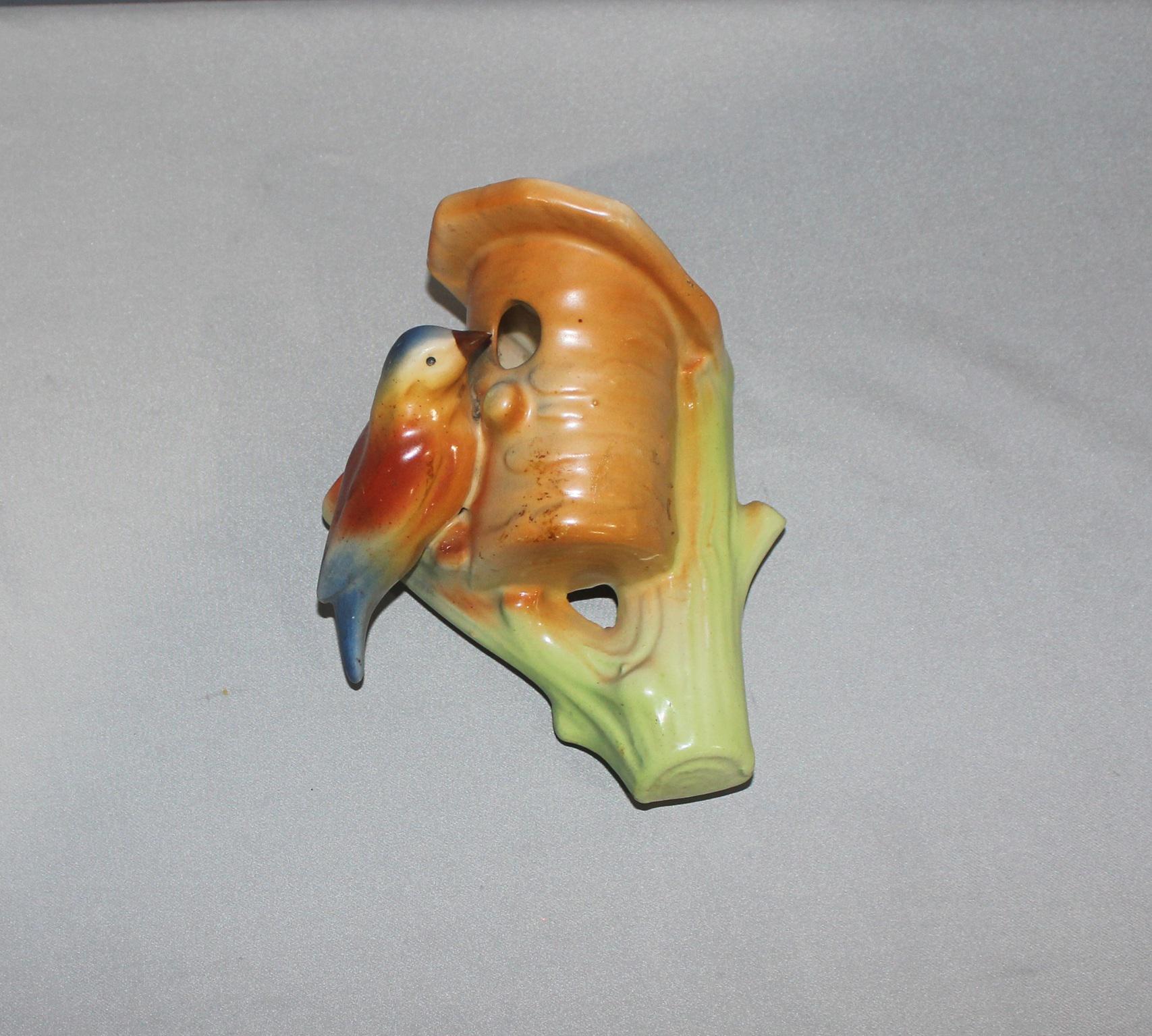 Czech Pottery Bird by Birdhouse Wall Pocket Czechoslovakia Red Dime ...