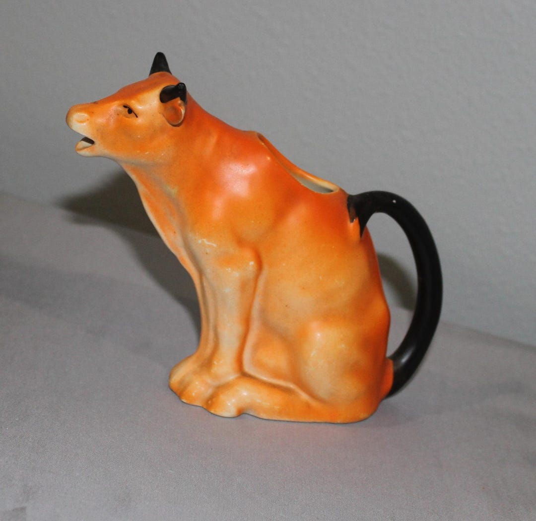 Vintage 1930's Czech Orange Cow Creamer Pitcher Czechoslovakia Red Dime ...