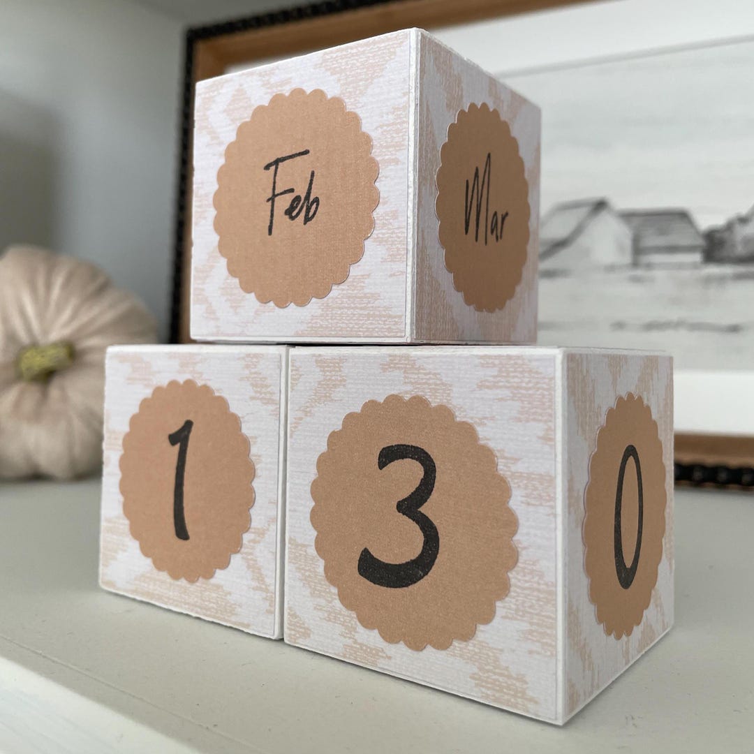 Boho Style Desk Calendar Beige and White Block Calendar Wooden ...