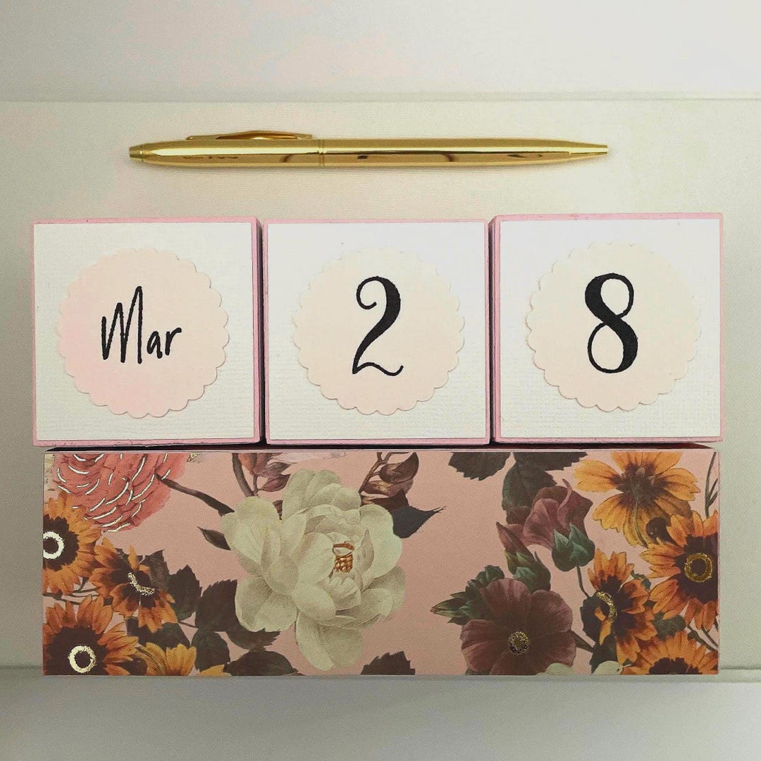 Perpetual Calendar | Pink Floral Desk Décor | Shabby Chic Office Gift ...