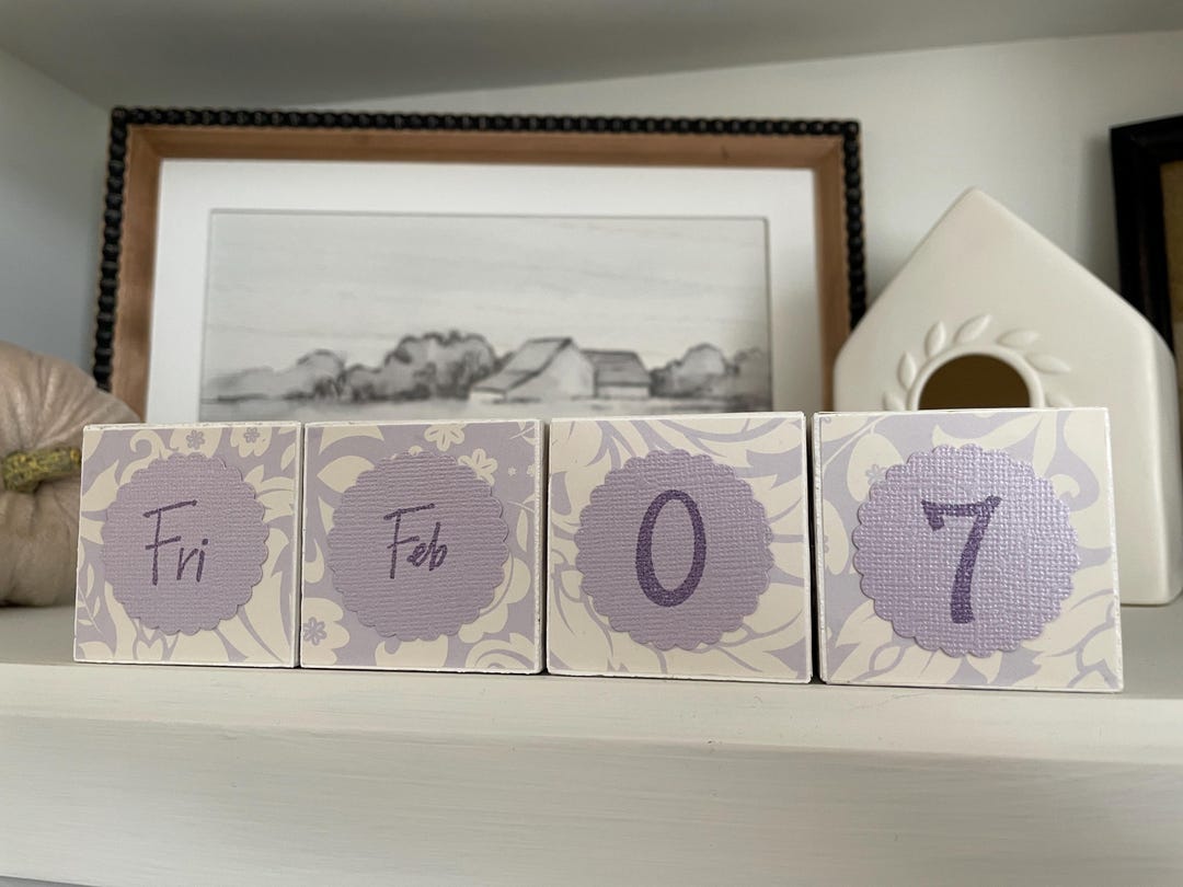 Purple Floral Desk Calendar Decoupaged Wooden Block Calendar Hand ...