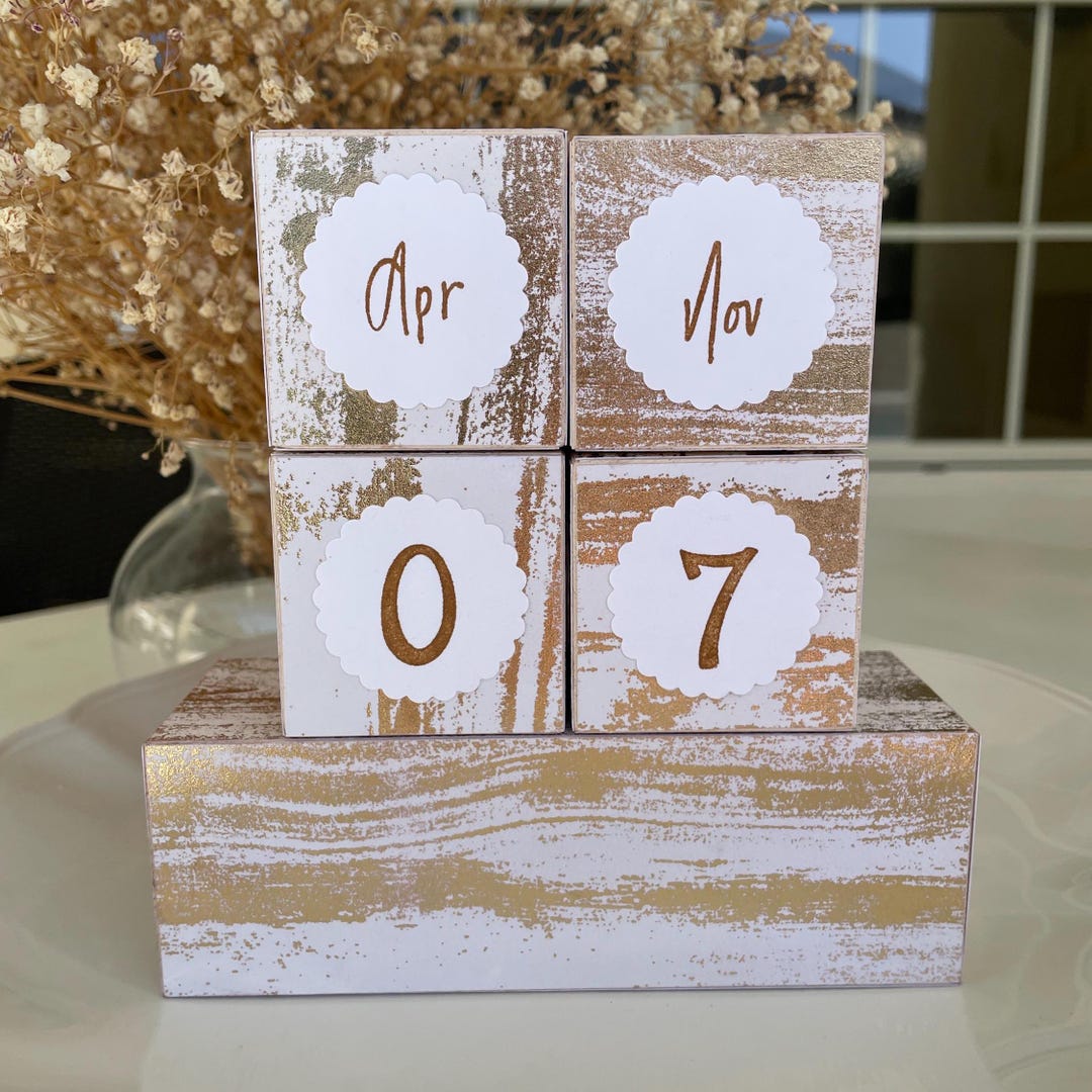 Gold Foil Calendar Perpetual Wooden Block Calendar 6 X 4 X 2 Gold Desk ...