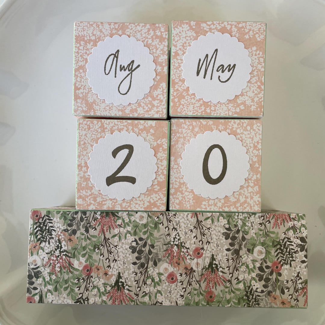 Floral Calendar | Pastel Office Decor | Wooden Block Perpetual Calendar ...