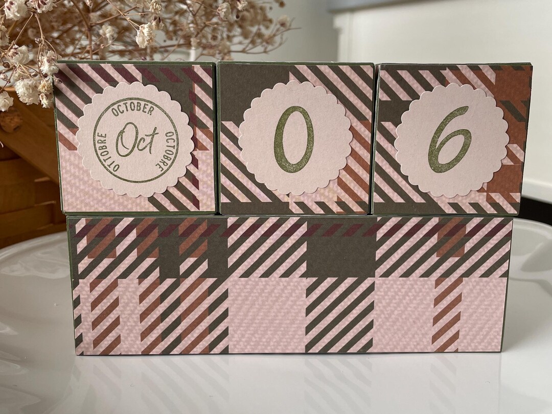 Plaid Desk Calendar | Rustic Housewarming Gift | Perpetual Wooden Block ...