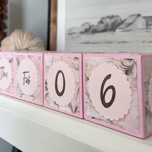 Desk Calendar | Pink Handmade Floral Calendar | Wooden Block Perpetual ...