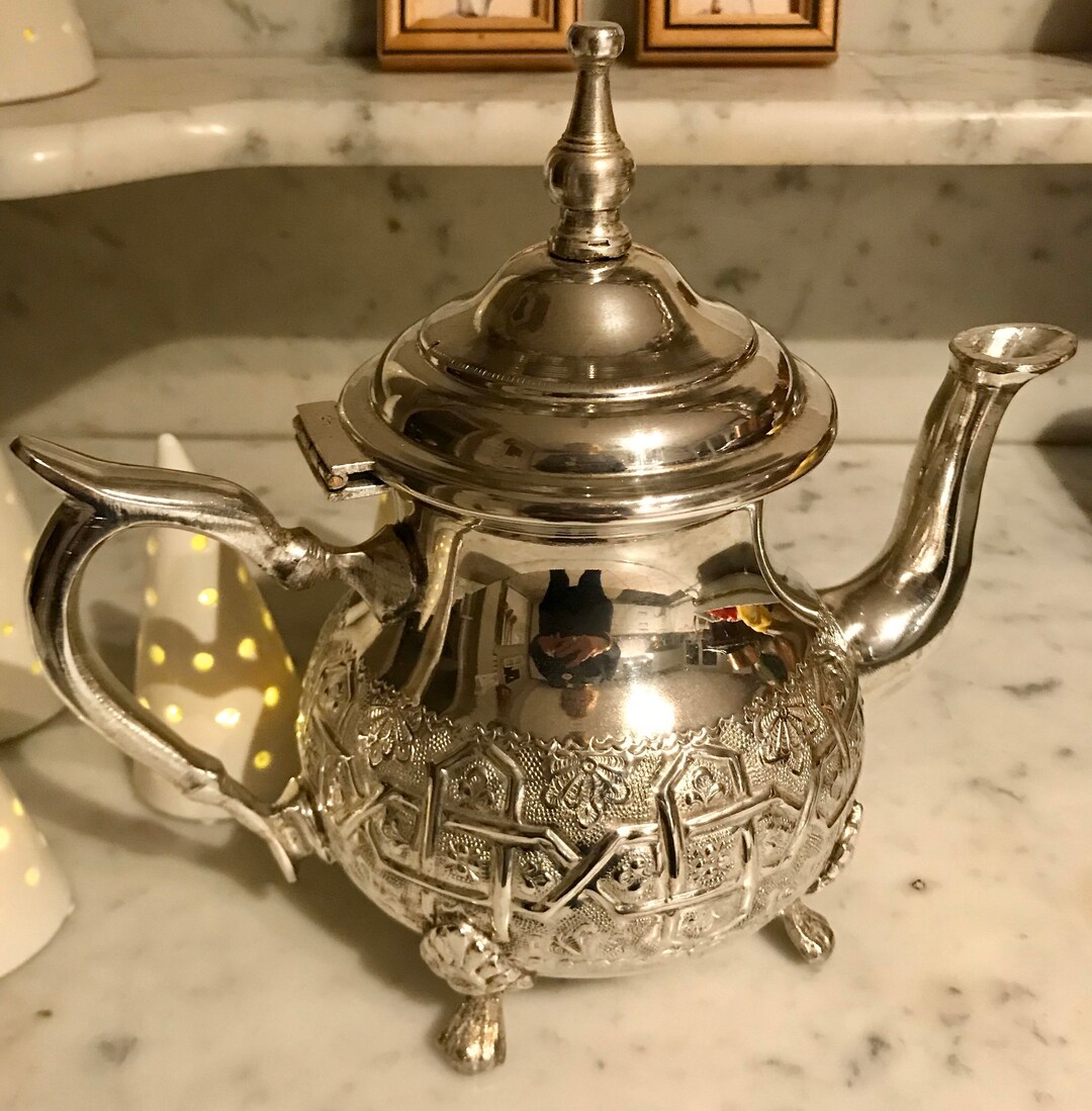 Moroccan Teapot, Silver Plate, Large Teapot, Hand Crafted by Moroccan ...