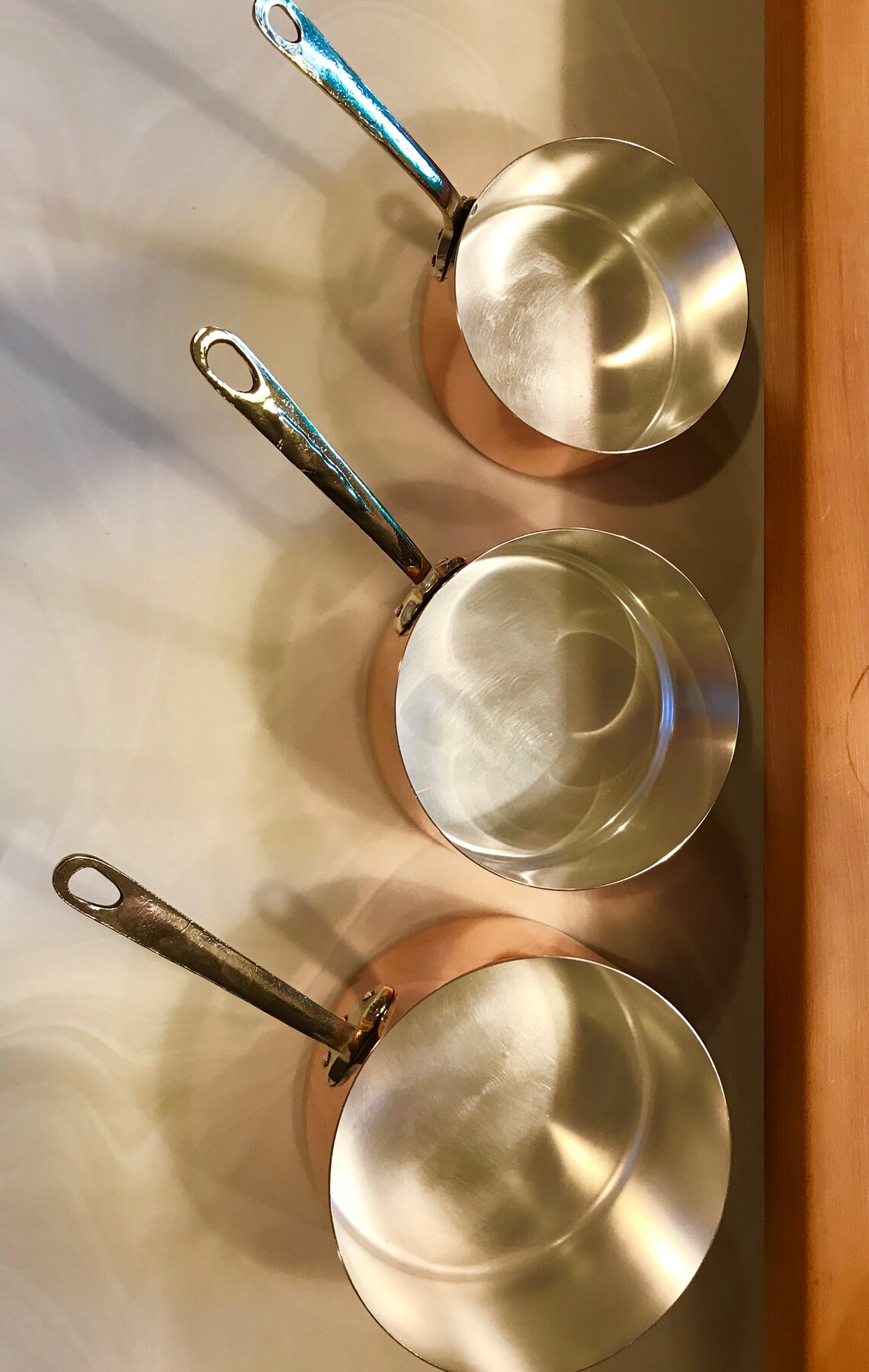 Collection of 3 Pure Silver-lined French Solid Copper Pans, Copper ...
