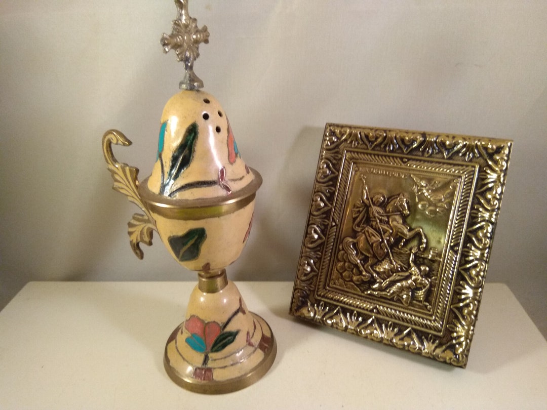 Vintage Brass Antigue Censer,christian Religious,incense Burner,enamel ...