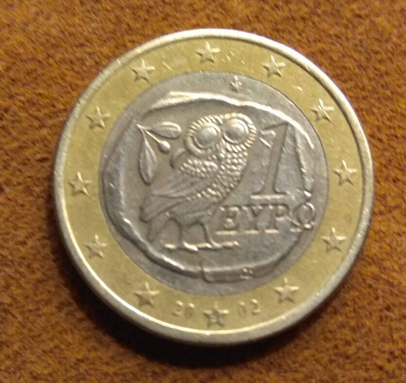 Greek Coin,owl,,1 Euro Coin 2002,,, With the S,,, - Etsy