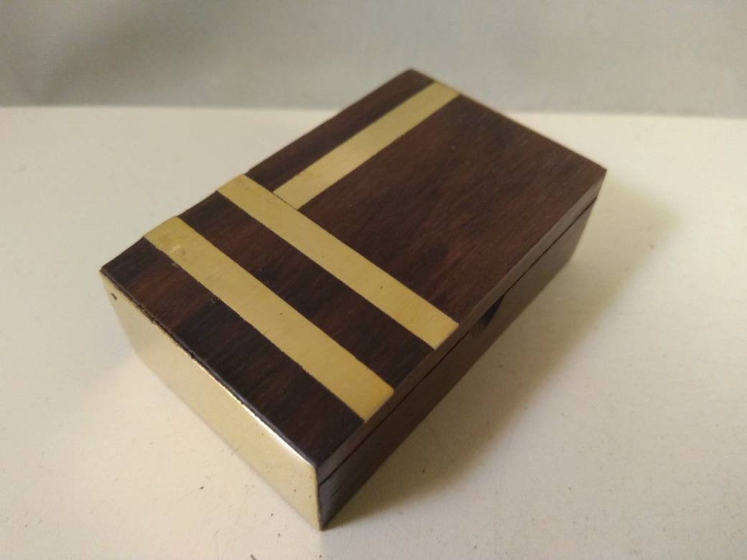 Vintage Small Wooden Brass Decorated, Jewelry Box, Pills Box, Matches ...