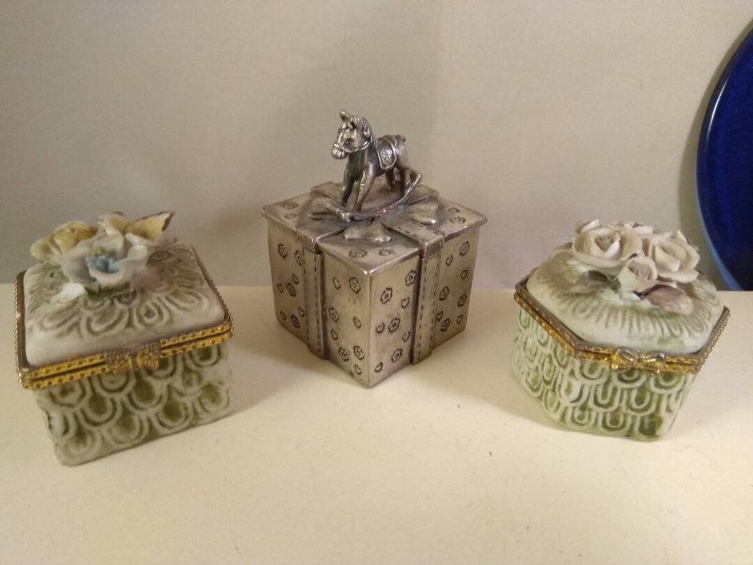 Vintage Set Boxes,trinket Boxes Ceramic,resin , Metal Jewelry Boxes ...