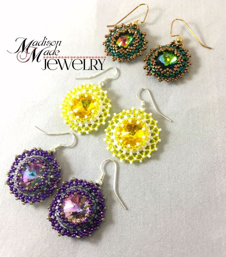 3-way Rivoli Earrings, PDF Beading Tutorial, Beadweaving Pattern ...