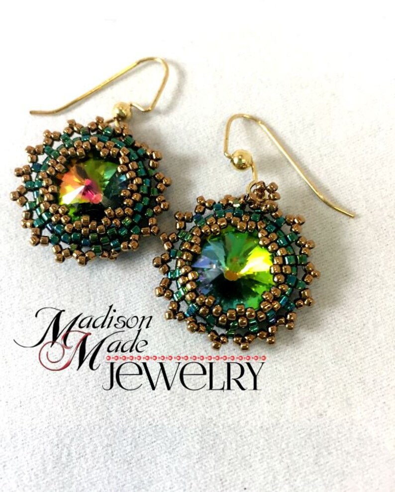3-way Rivoli Earrings, PDF Beading Tutorial, Beadweaving Pattern ...