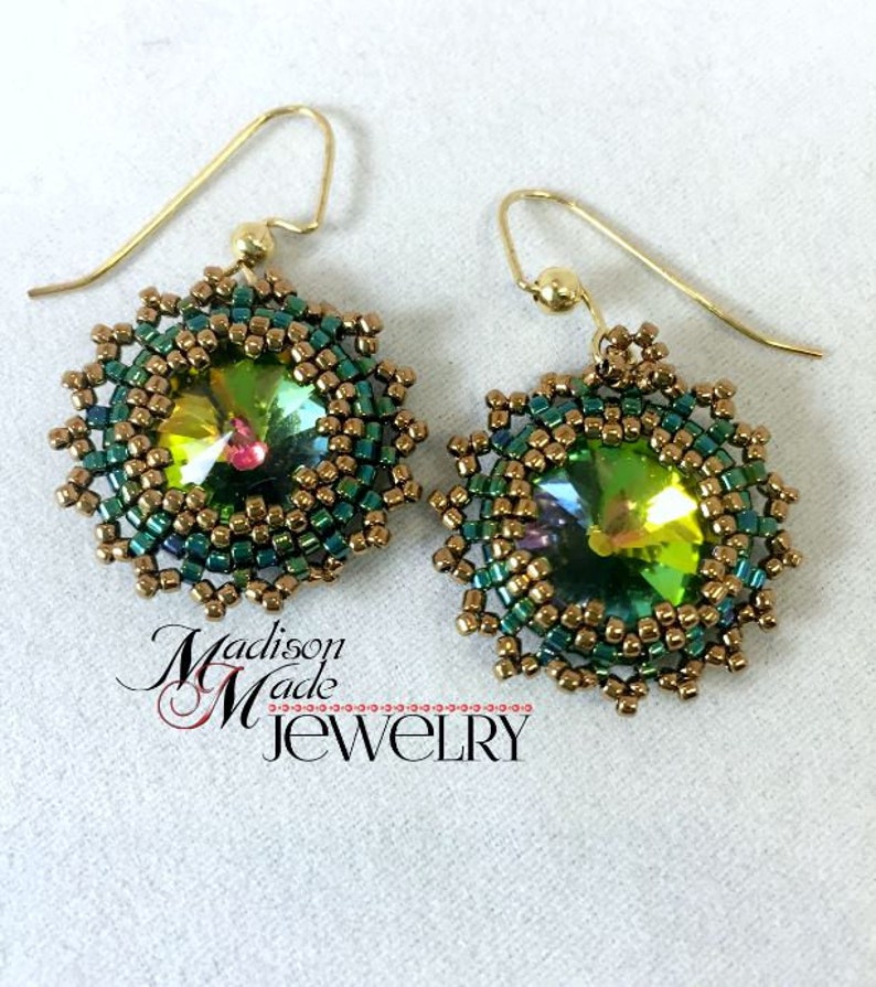 3-way Rivoli Earrings, PDF Beading Tutorial, Beadweaving Pattern ...