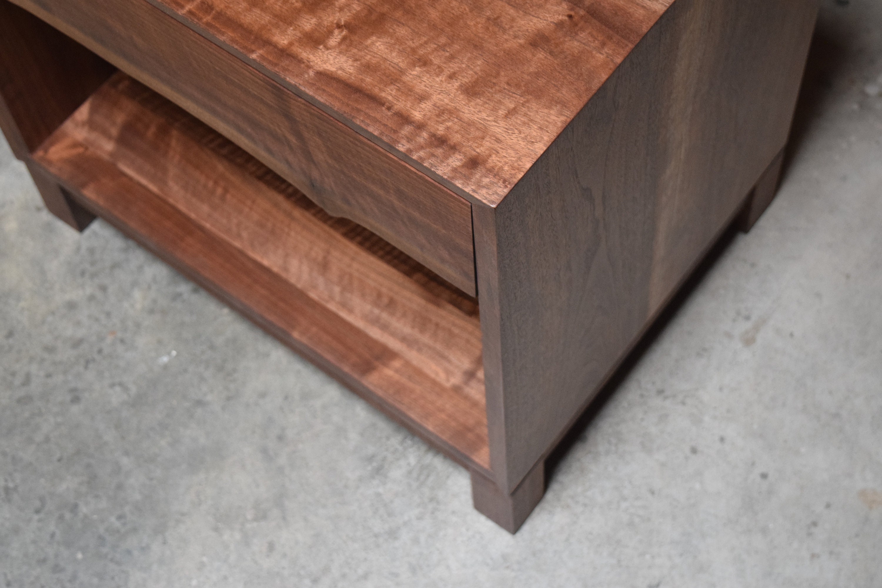 Walnut Nightstand on Base -- Live edge Drawer Front -- Oregon Black ...