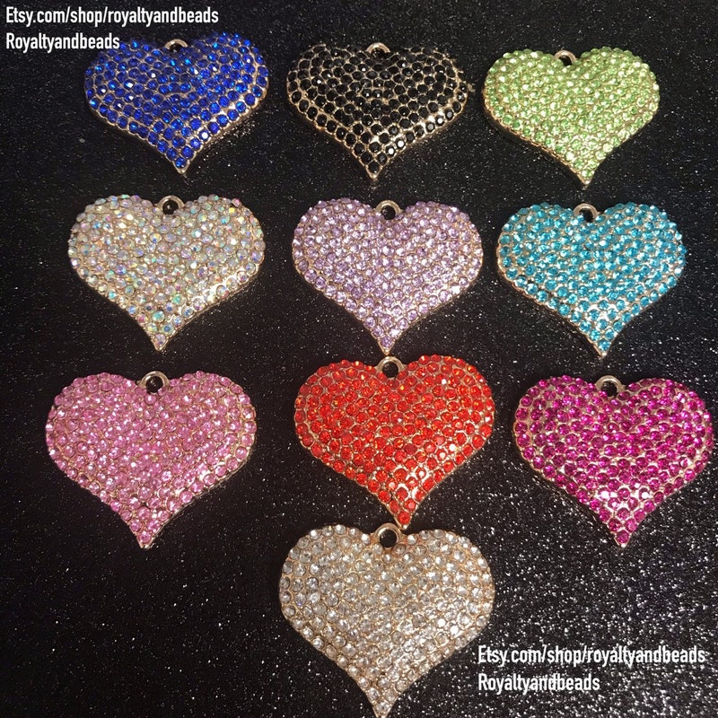 Rhinestone Heart Charm - Etsy