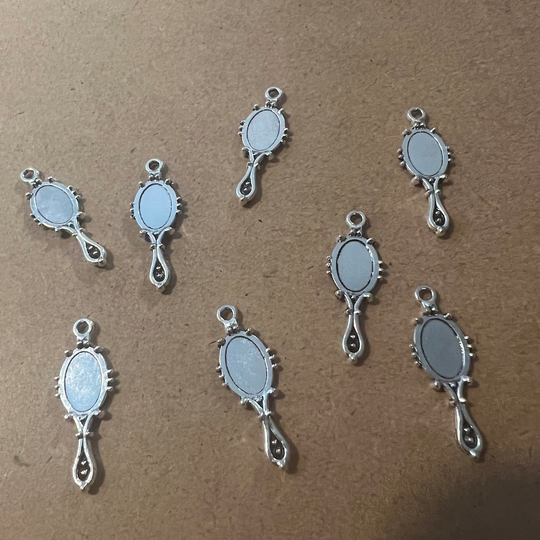8 Silver Mirror Charms - Etsy