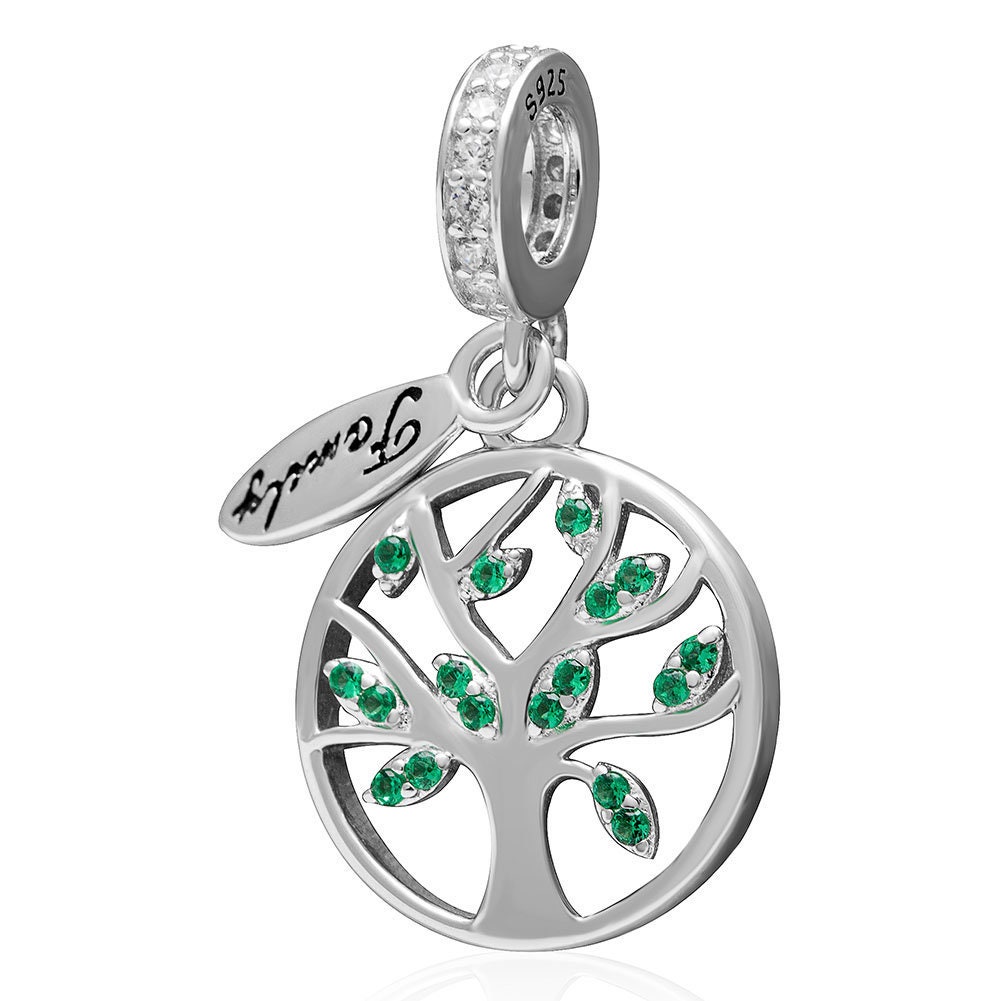 Family Tree Charm in Sterling Silver With Green Cubic - Etsy UK