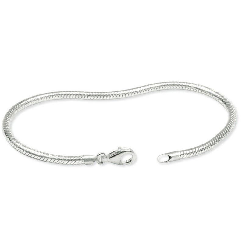 Sterling Silver 3mm Thick Snake Chain Charm Bracelet With 10mm Lobster ...