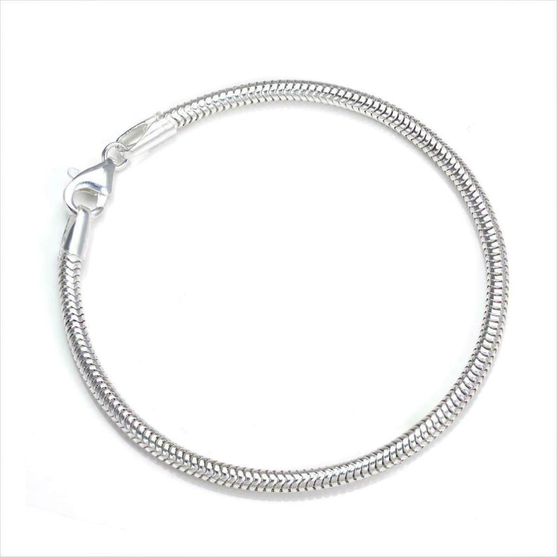 Sterling Silver 3mm Thick Snake Chain Charm Bracelet With 10mm | Etsy