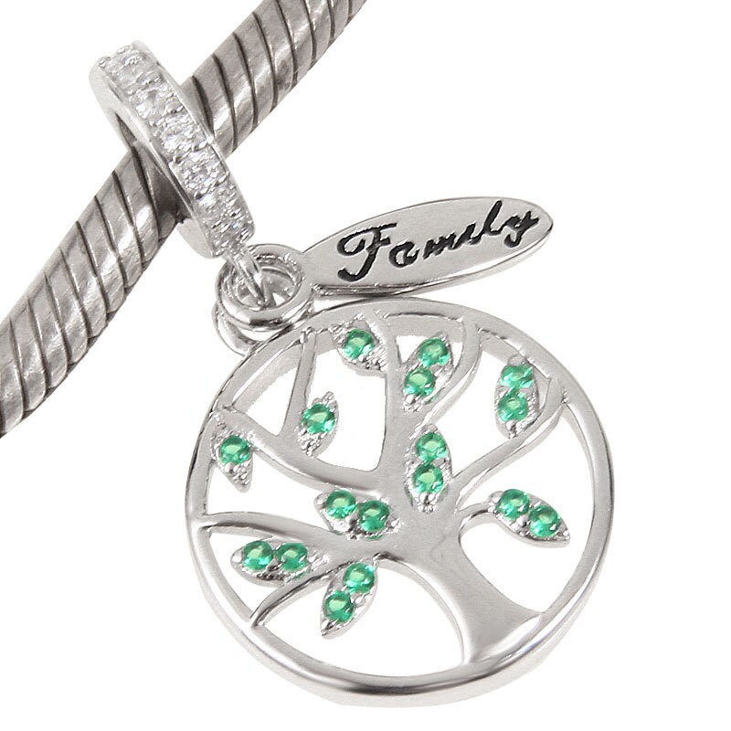 Family Tree Charm in Sterling Silver With Green Cubic - Etsy UK